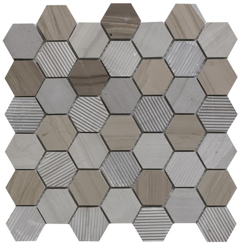 Night Stone Hexagon Mixed Finish Mosaic Tile |48x48mm | Tile Kingdom